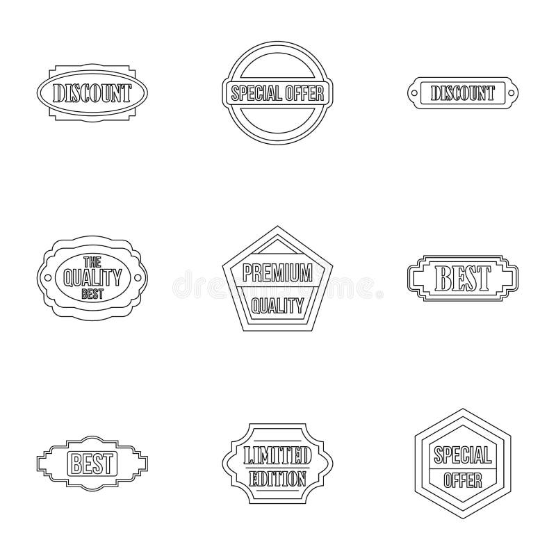 Label Icons Set, Outline Style Stock Vector - Illustration of offer ...