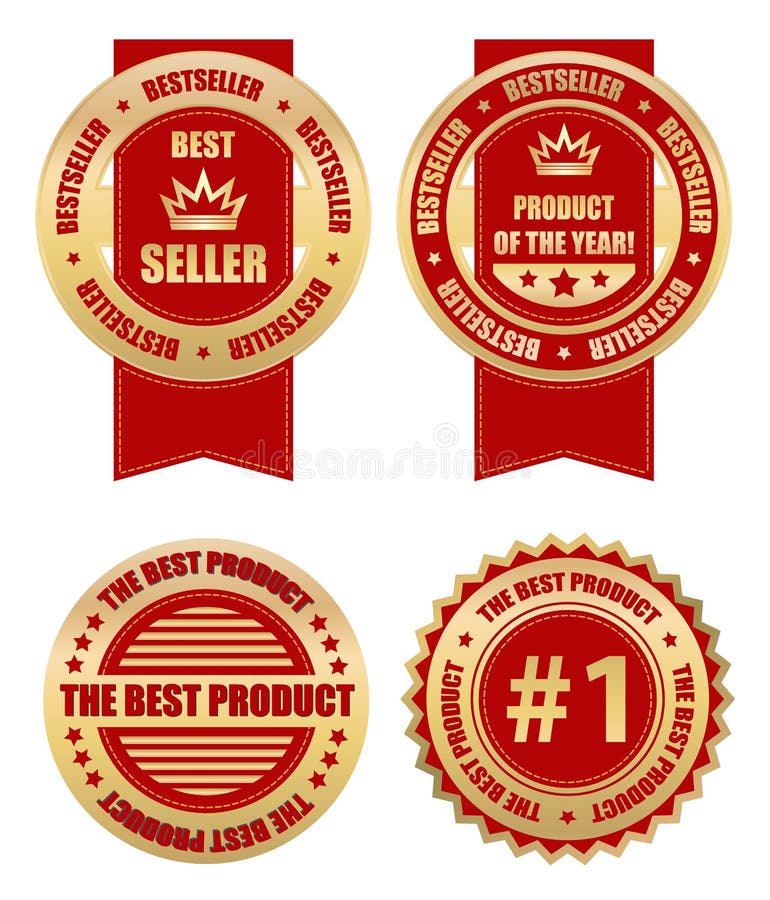 Set of Gold Food Badges stock illustration. Illustration of class ...