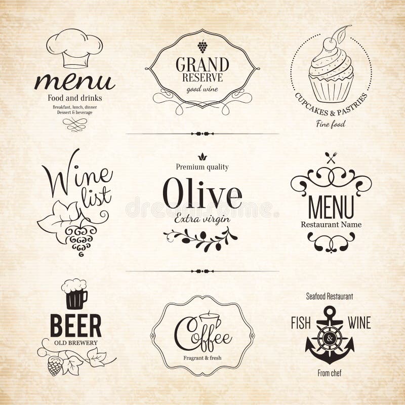 Label, Logo Set for Restaurant Menu Design Stock Vector - Illustration ...