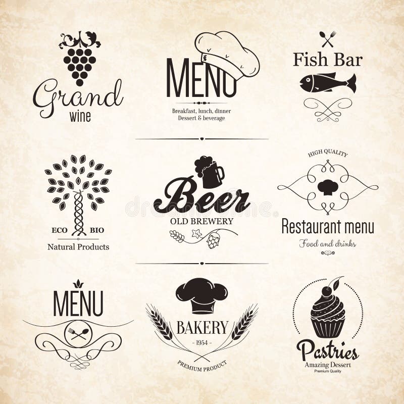 Label, Logo Set for Restaurant Menu Design Stock Vector - Illustration ...