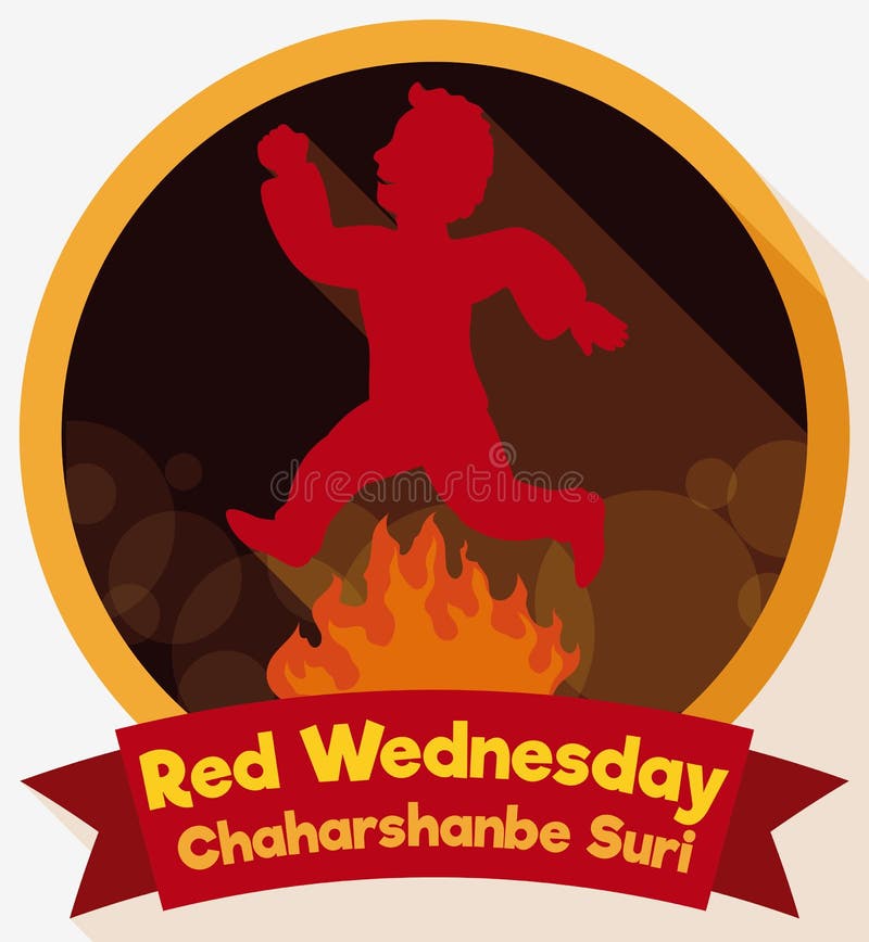 Label with Man Jumping Over Fire in Red Wednesday, Vector Illustration ...