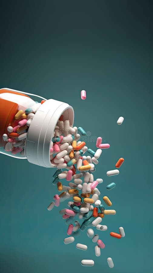 Label Medication Bottle with Loose Pills, Mockup Stock Illustration ...