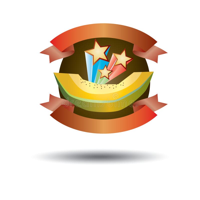 Label with Melon and Stars. Vector Illustration Decorative Background ...