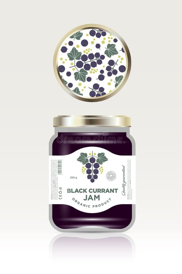 Label and Packaging of Black Currant Jam. Can Lid Jar with Fruit ...