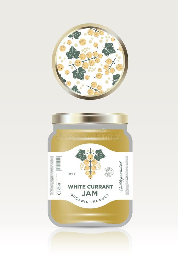 Label and Packaging of White Currant Jam. Can Lid Jar with Fruit ...