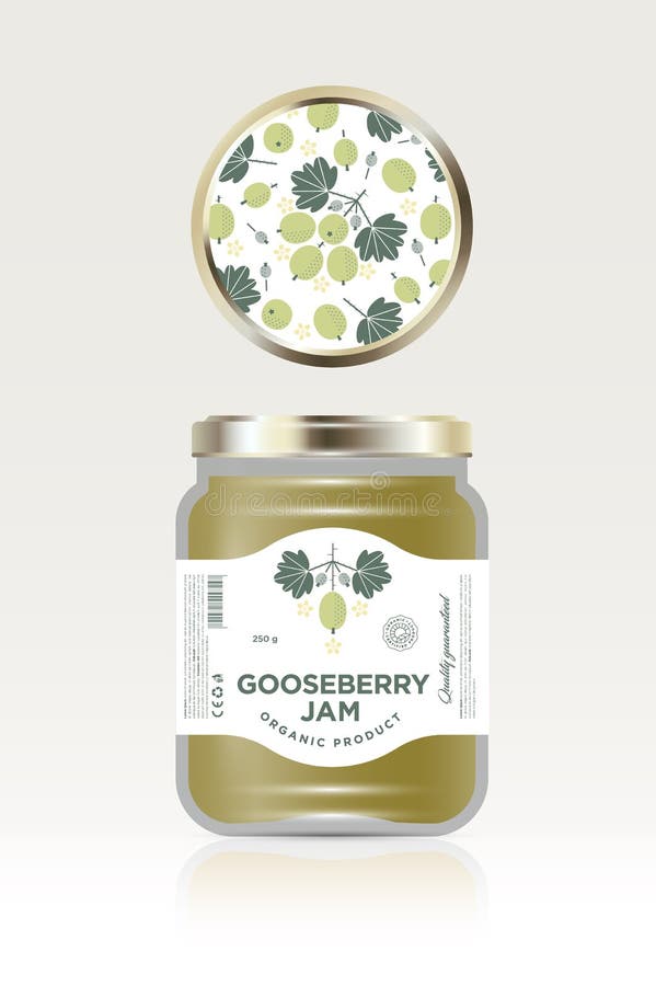Gooseberry Jam Label and Packaging. Jar with Cap with Label Stock ...