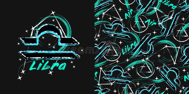 Label, Pattern with Icon of Zodiac Sign Libra Stock Image - Image of ...