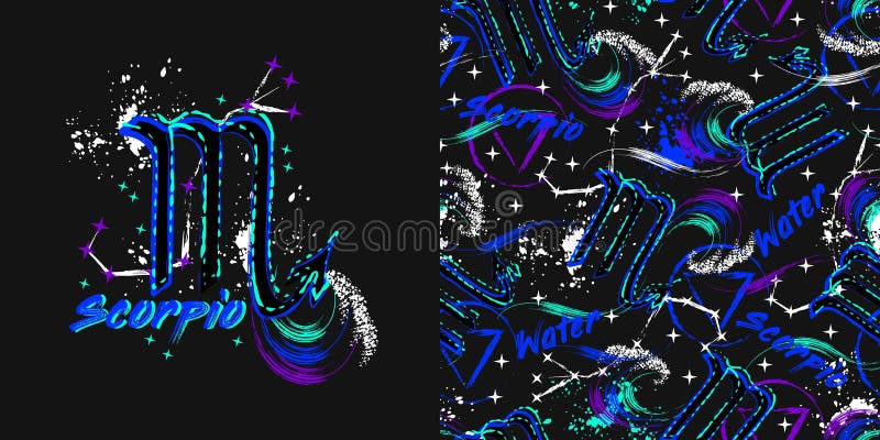 Label, Pattern with Icon of Zodiac Sign Scorpio Stock Vector ...