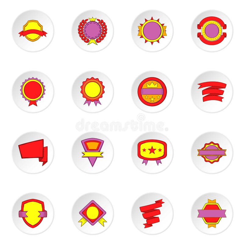 Label and Ribbon Icons Set, Flat Style Stock Vector - Illustration of ...