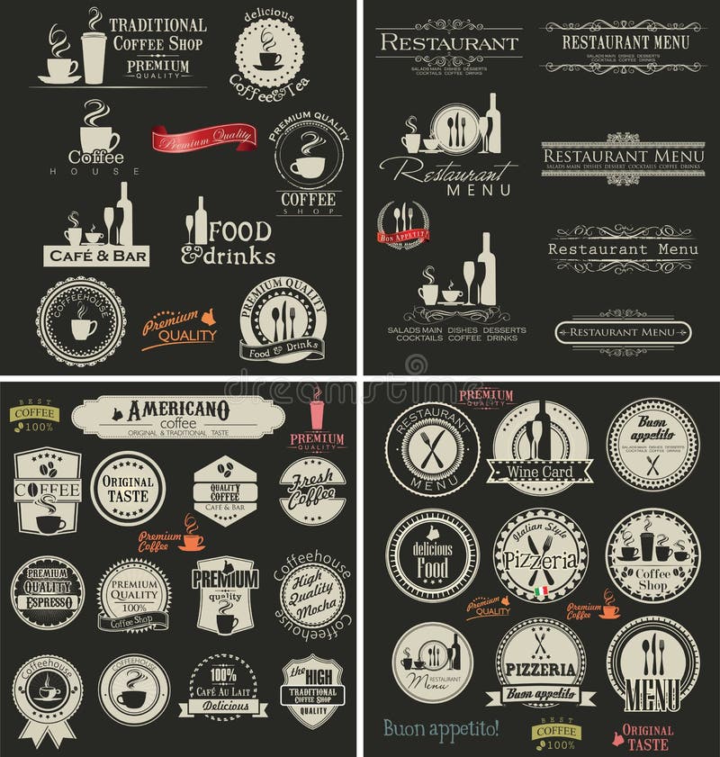 Label Set for Restaurant and Cafe Stock Illustration - Illustration of ...