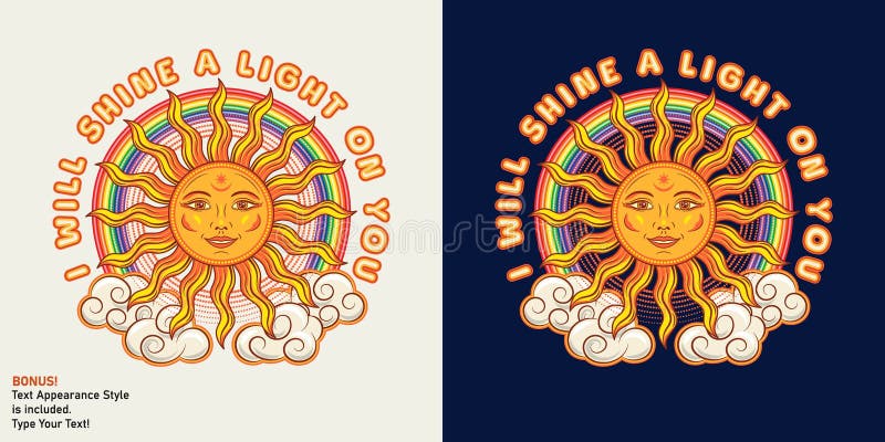 Label with Sun with Face, Clouds, Rainbow, Text. Stock Vector ...