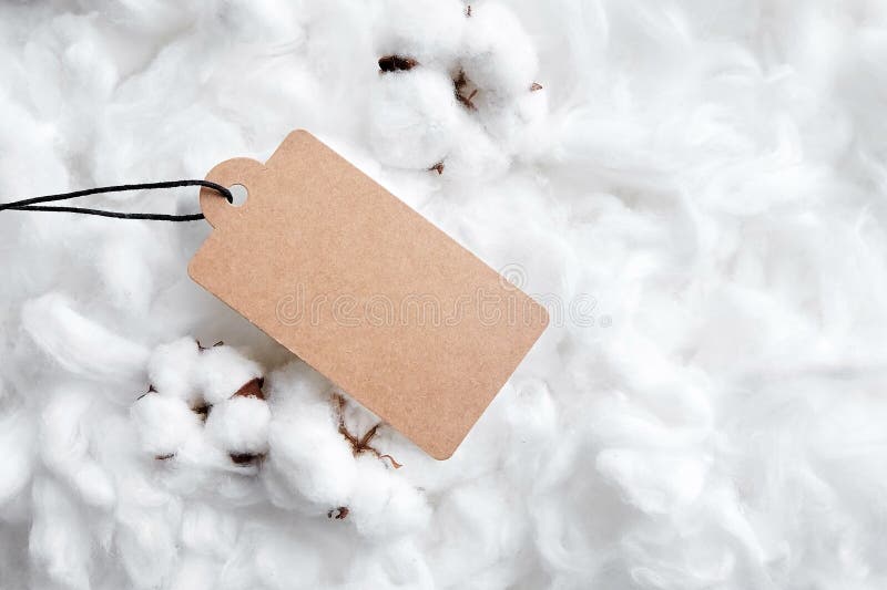 Label Tag Mockup with White Cotton Flowers Stock Image - Image of mock ...