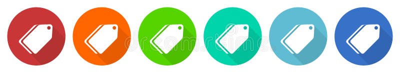 Label Ticket Icon Set, Flat Design Vector Illustration in 6 Colors ...