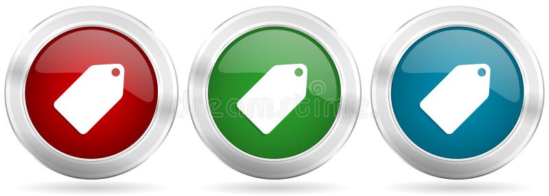 Label Ticket Vector Icon Set. Red, Blue and Green Silver Metallic Web ...