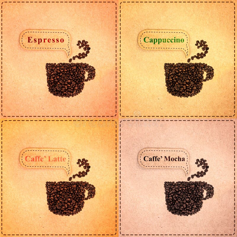 Label of Type a Coffee Menu from Brown Paper and Roasted Coffee Beans ...