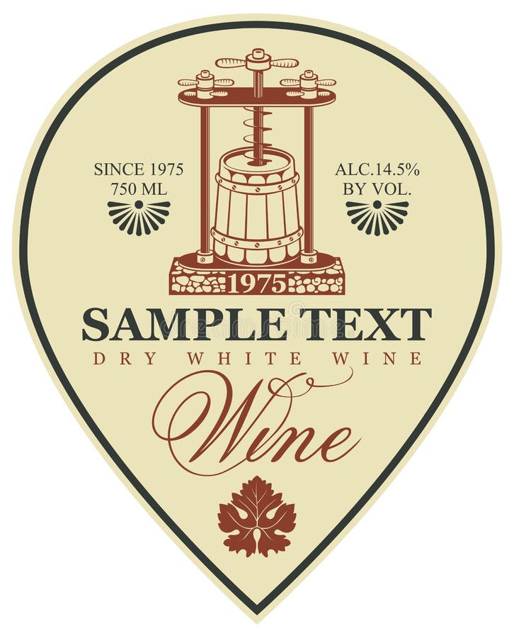 Label for Wine with a Wine Press and Barrel Stock Vector - Illustration ...