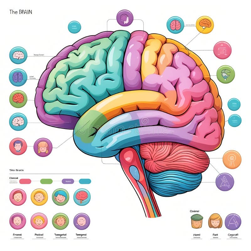 Labeled brain anatomy stock illustration. Illustration of system ...