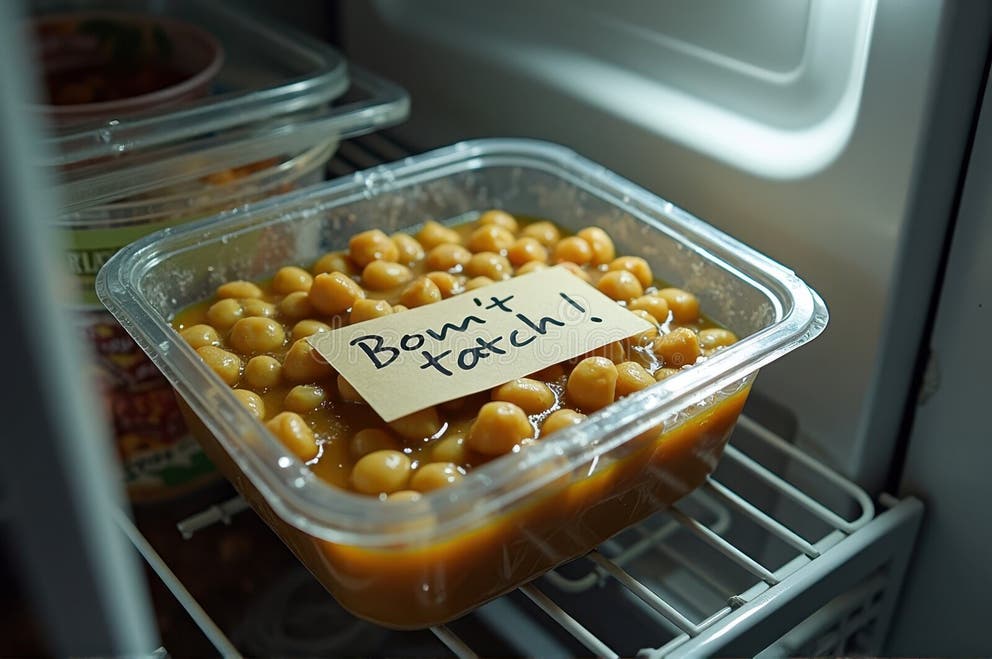 Labeled Container of Chickpeas in Refrigerator with Bon Appetit Note ...