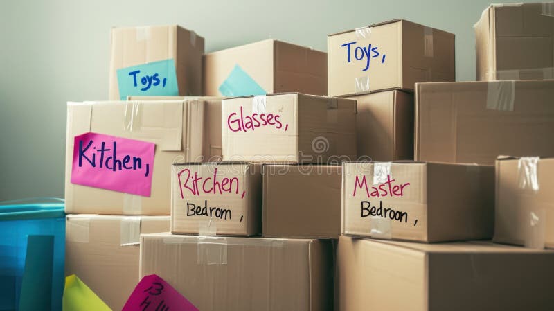 The Labeled Moving Boxes.AI Generated Image Stock Image - Image of ...