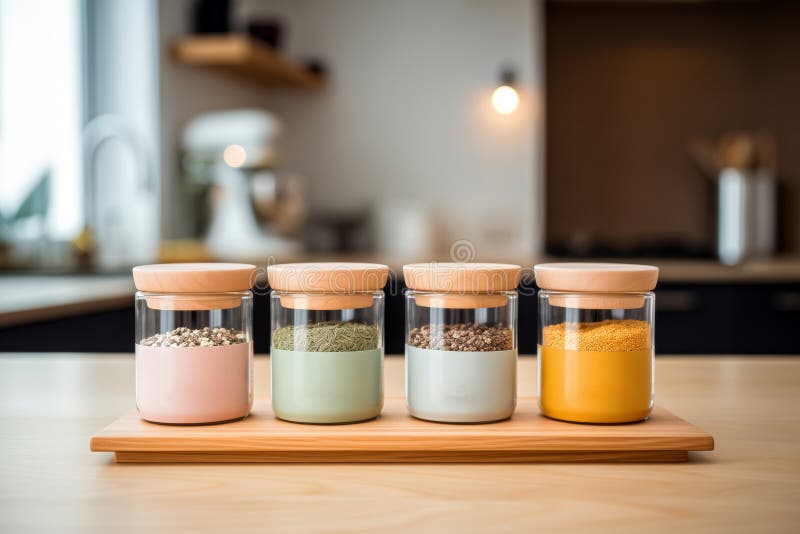 Labeled Storage Jars on Kitchen Counter Stock Illustration ...