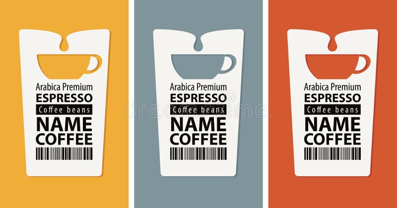 Labels for Coffee Beans with Cups and Bar Codes Stock Vector ...