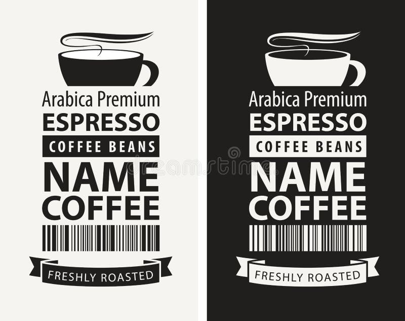 Labels for Coffee Beans with Cups and Bar Codes Stock Vector ...