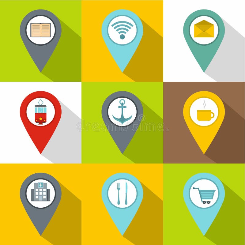 Labels for Map Icons Set, Flat Style Stock Vector - Illustration of ...
