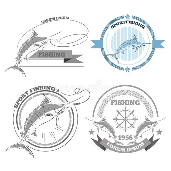 Labels of Marlin Fishing Emblems Badges Design Elements Eps 10 Stock ...