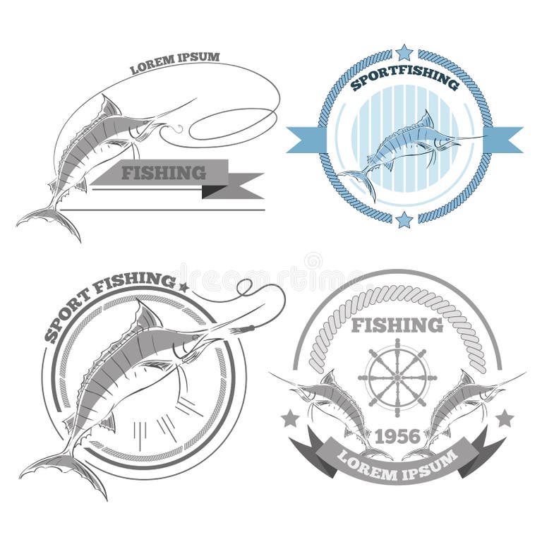 Labels of Marlin Fishing Emblems Badges Design Elements Eps 10 Stock ...