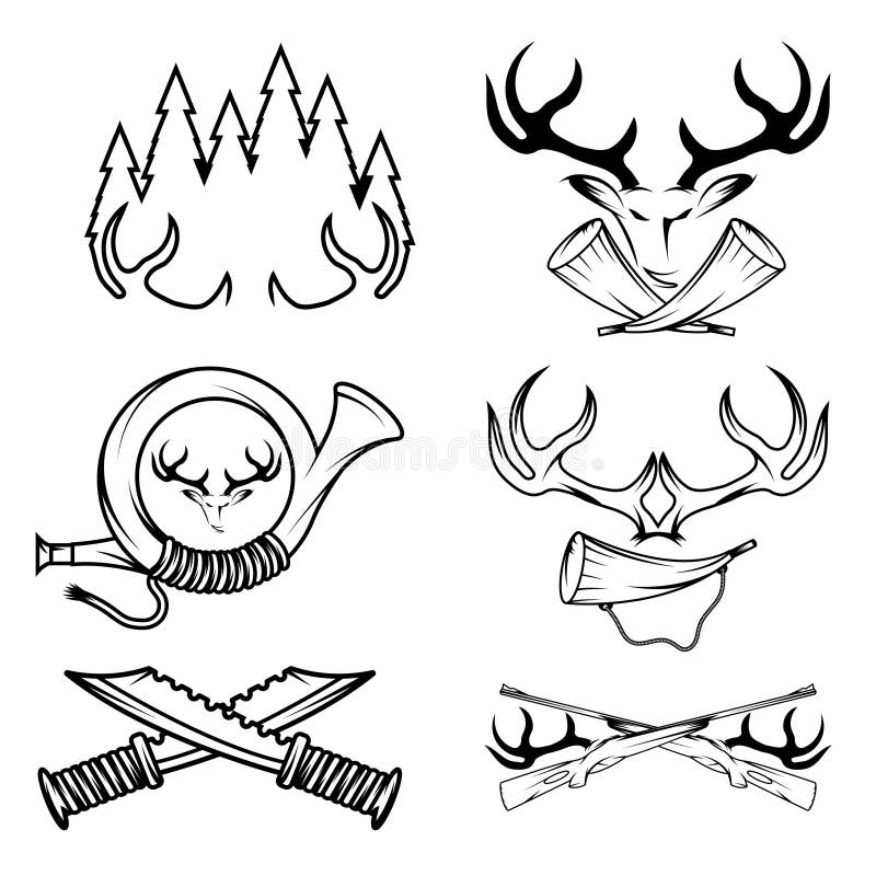 Labels Set with Hunting Theme Stock Vector - Illustration of head ...