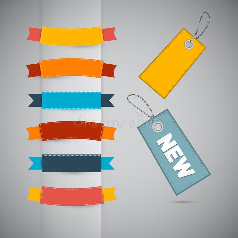 Labels, Tags, Ribbons Set in Retro Colors Stock Vector - Illustration ...