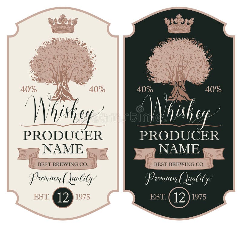 Labels for Whiskey with Crown and Oak Tree Stock Vector - Illustration ...