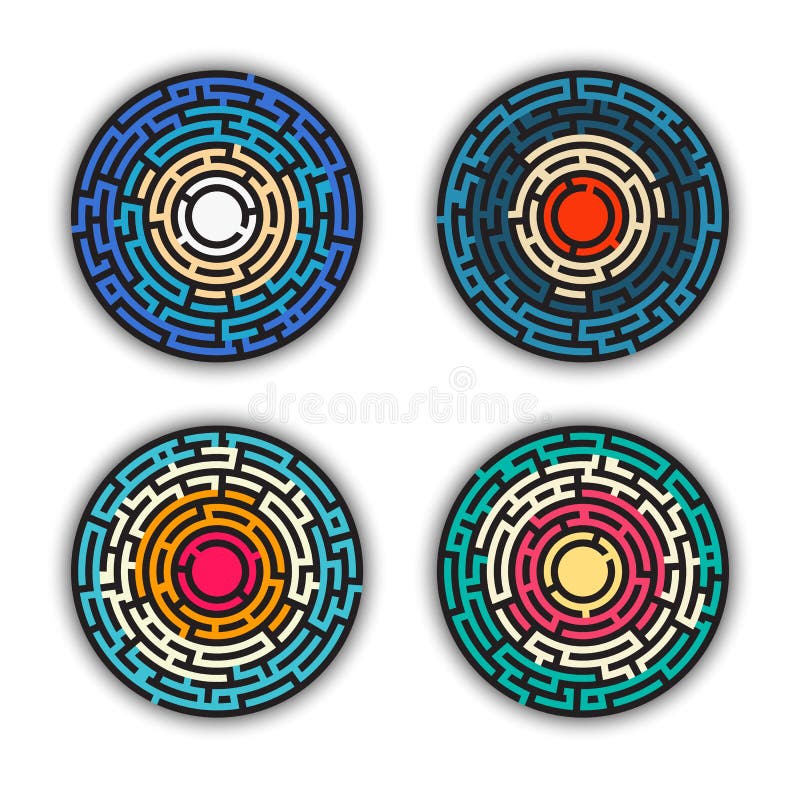 Laberinto Coloreado Circular, Laberinto Del Vector Ilustración del ...