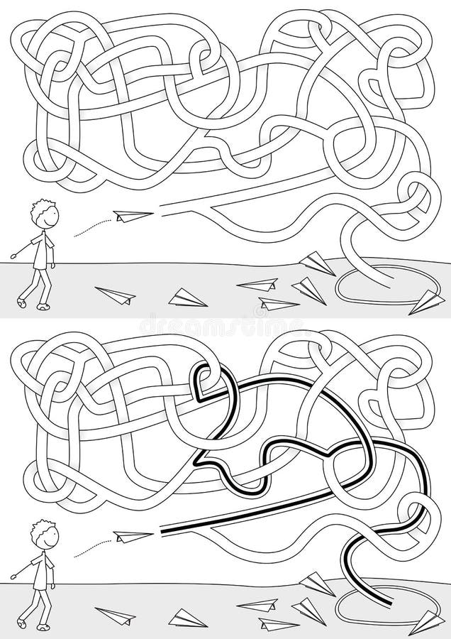Laberinto plano de papel ilustración del vector. Ilustración de juego ...