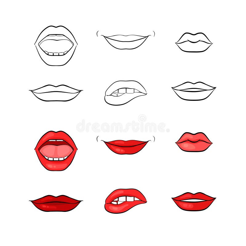 Labios De La Mujer Del Vector Y Siluetas De La Boca Ilustración del ...