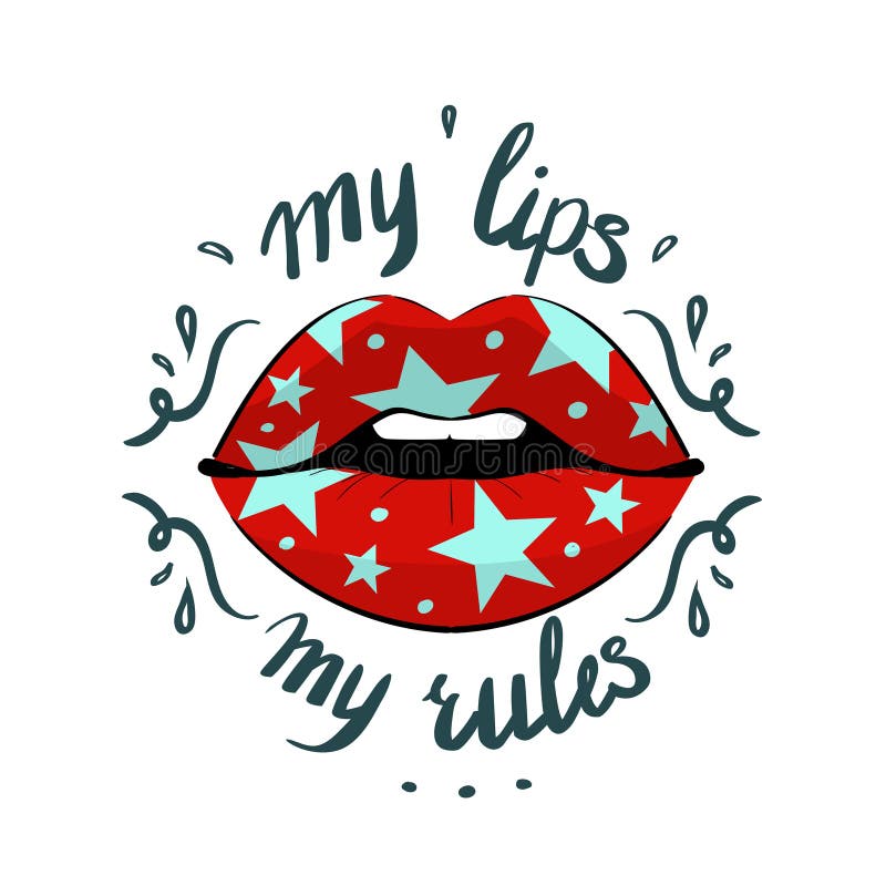 Labios Rojos Con Estrellas Azules Y Letras Ilustración del Vector ...