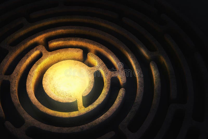 Labirinto Circolare Con Una Luce Intensa Nel Centro Illustrazione di ...
