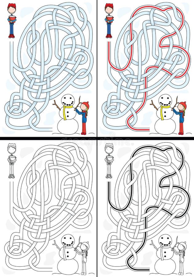 Labirinto Do Boneco De Neve Ilustração do Vetor - Ilustração de desenho ...