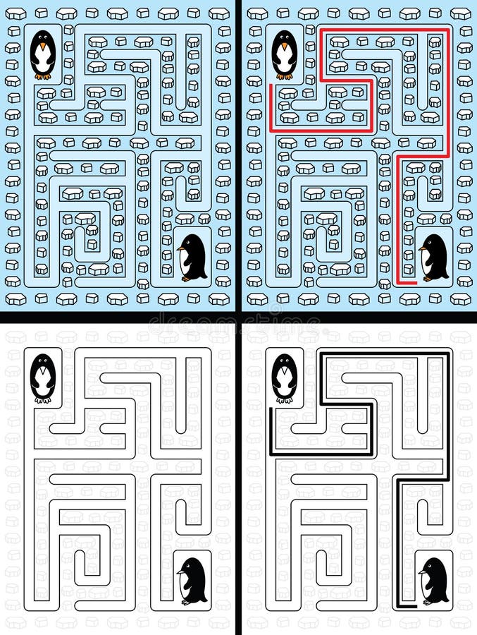 Labirinto Facile Con I Pinguini Illustrazione Vettoriale ...