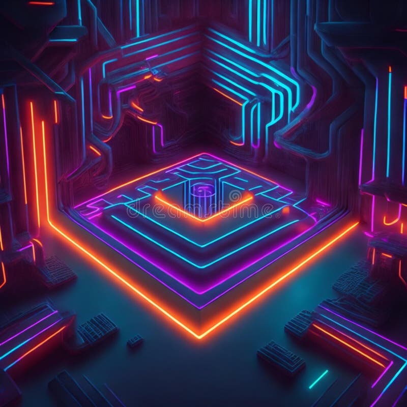 Modern Futuristic Neon 3d Maze. Labyrinth Background. Neon Lights Stock ...