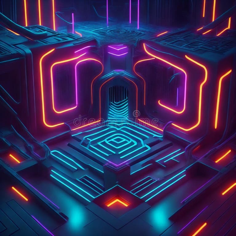 Modern Futuristic Neon 3d Maze. Labyrinth Background. Neon Lights Stock Illustration ...