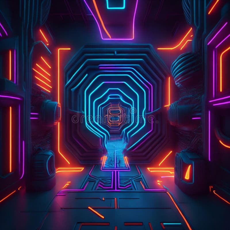 Modern Futuristic Neon 3d Maze. Labyrinth Background. Neon Lights Stock ...
