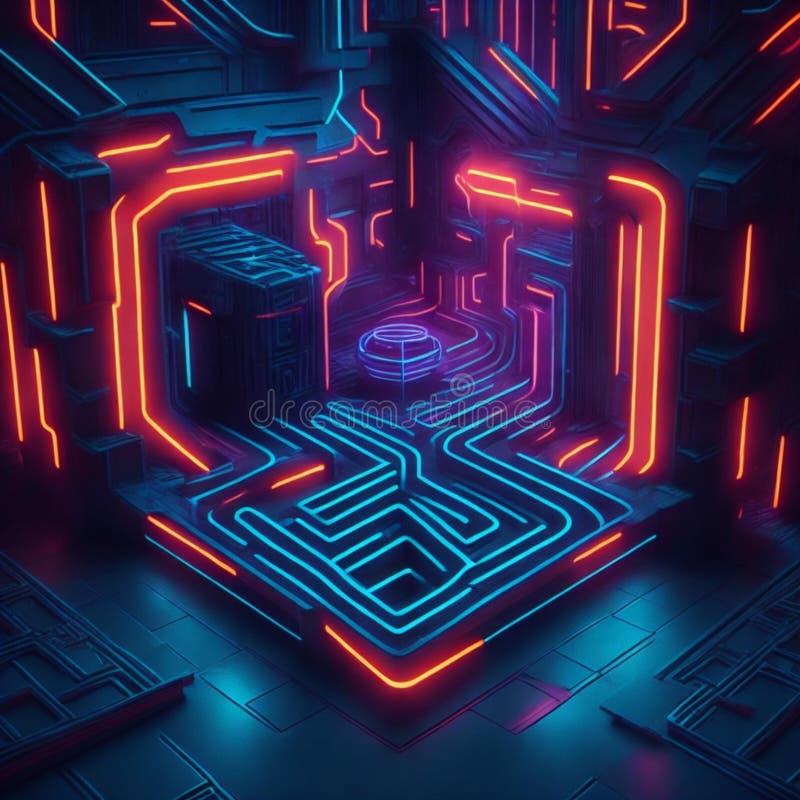 Modern Futuristic Neon 3d Maze. Labyrinth Background. Neon Lights Stock ...