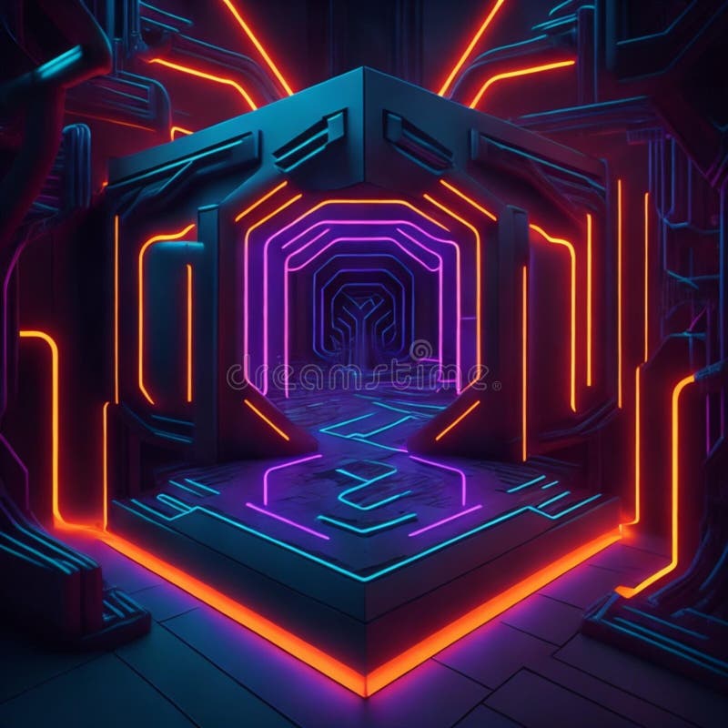 Modern Futuristic Neon 3d Maze. Labyrinth Background. Neon Lights Stock ...
