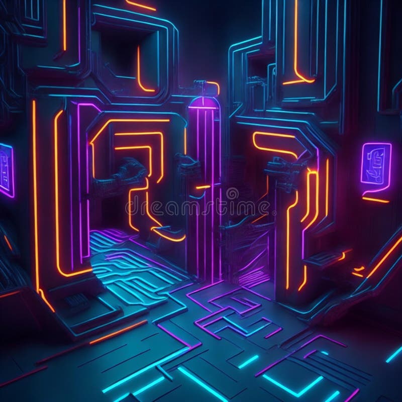 Modern Futuristic Neon 3d Maze. Labyrinth Background. Neon Lights Stock ...