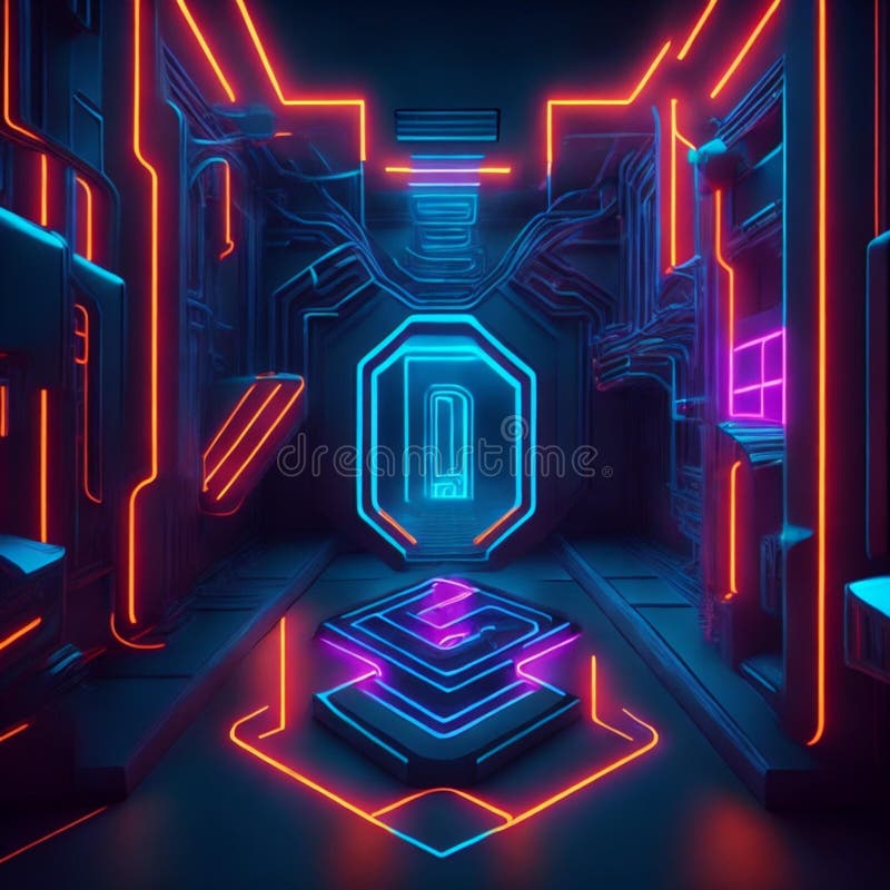 Modern Futuristic Neon 3d Maze. Labyrinth Background. Neon Lights Stock ...