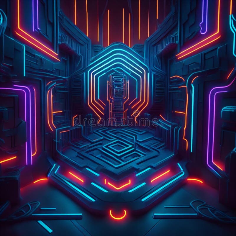 Modern Futuristic Neon 3d Maze. Labyrinth Background. Neon Lights Stock ...