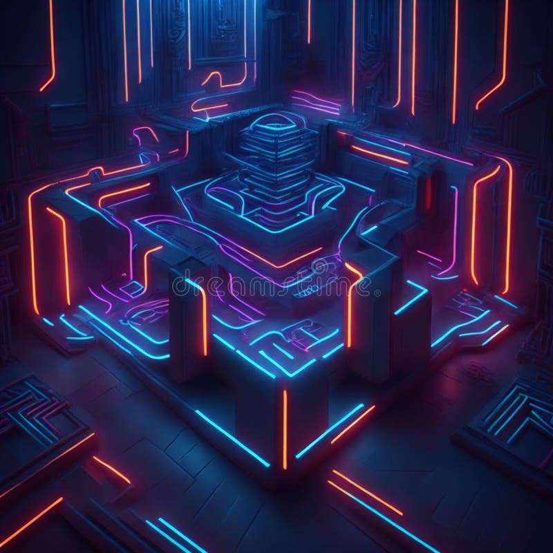 Modern Futuristic Neon 3d Maze. Labyrinth Background. Neon Lights Stock ...