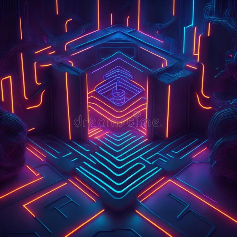 Modern Futuristic Neon 3d Maze. Labyrinth Background. Neon Lights Stock Illustration ...
