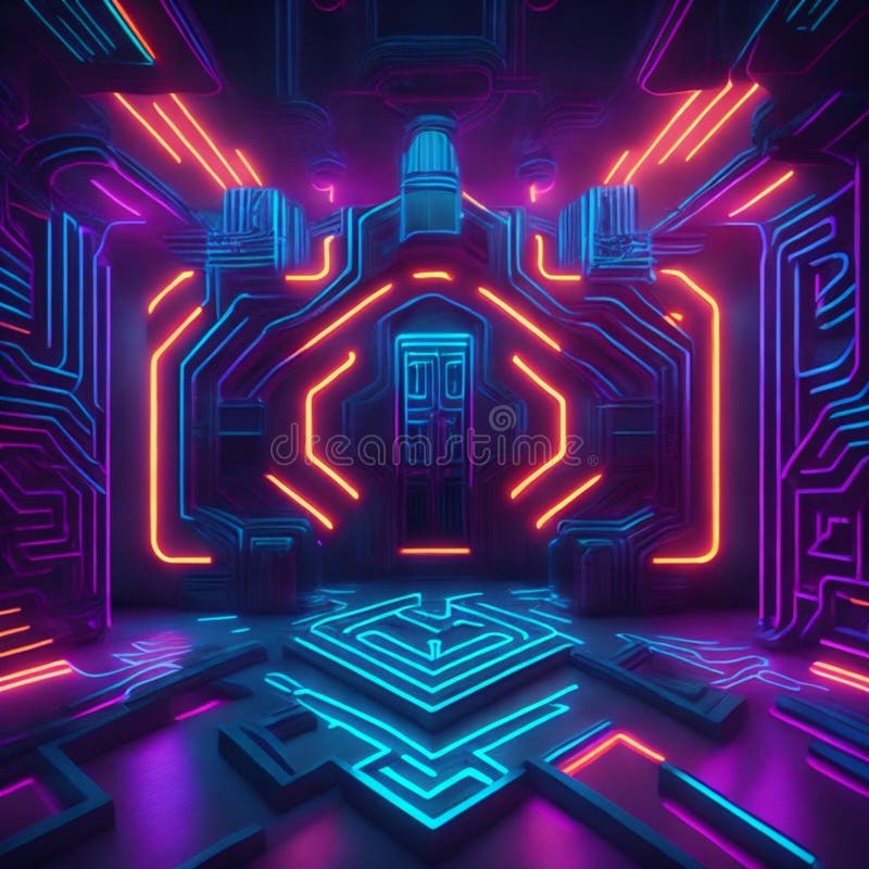 Modern Futuristic Neon 3d Maze. Labyrinth Background. Neon Lights Stock ...